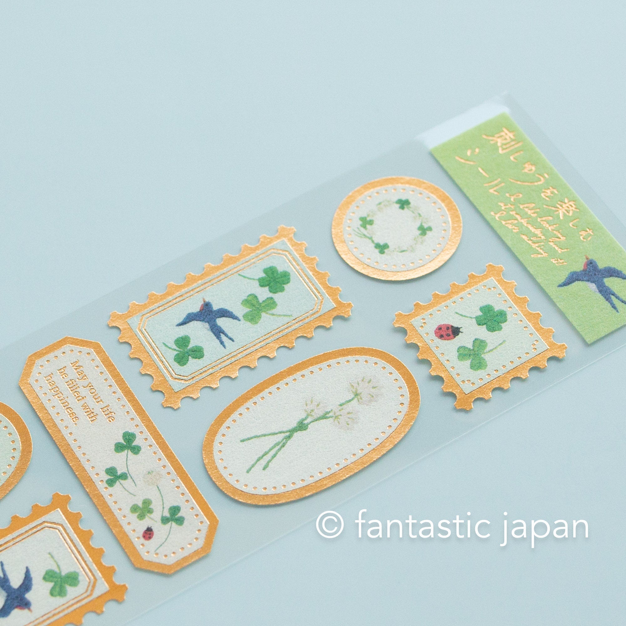 Gold foil embossed embroidery designed sticker -clover- – Fantastic Japan
