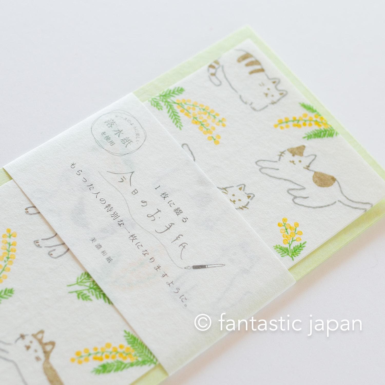 Japanese style washi letter writing set -mimosa and cats- – Fantastic Japan