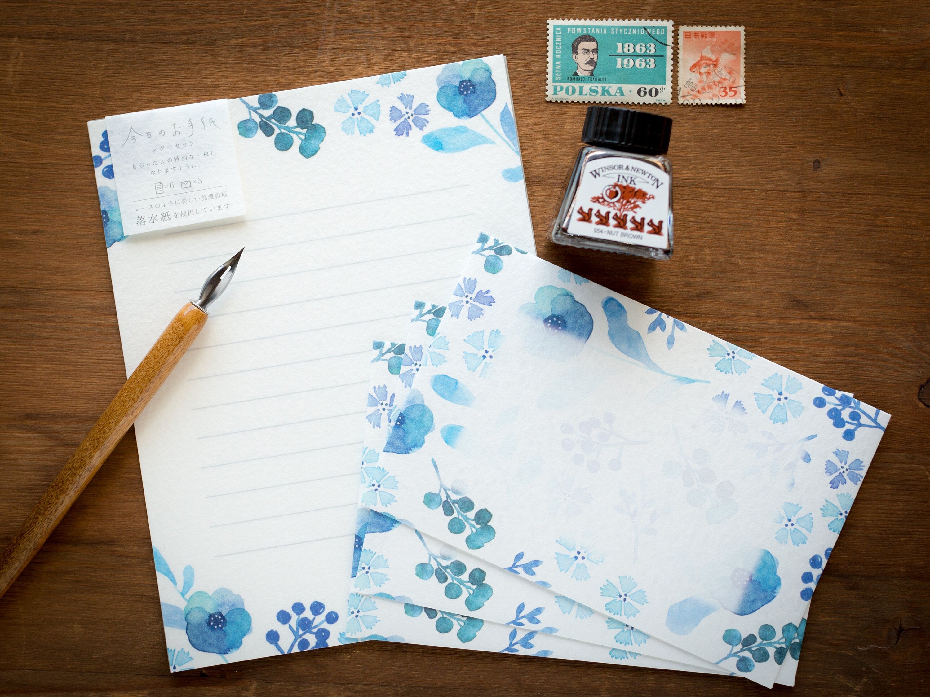Washi letter set -blue flowers under moonlight- – Fantastic Japan
