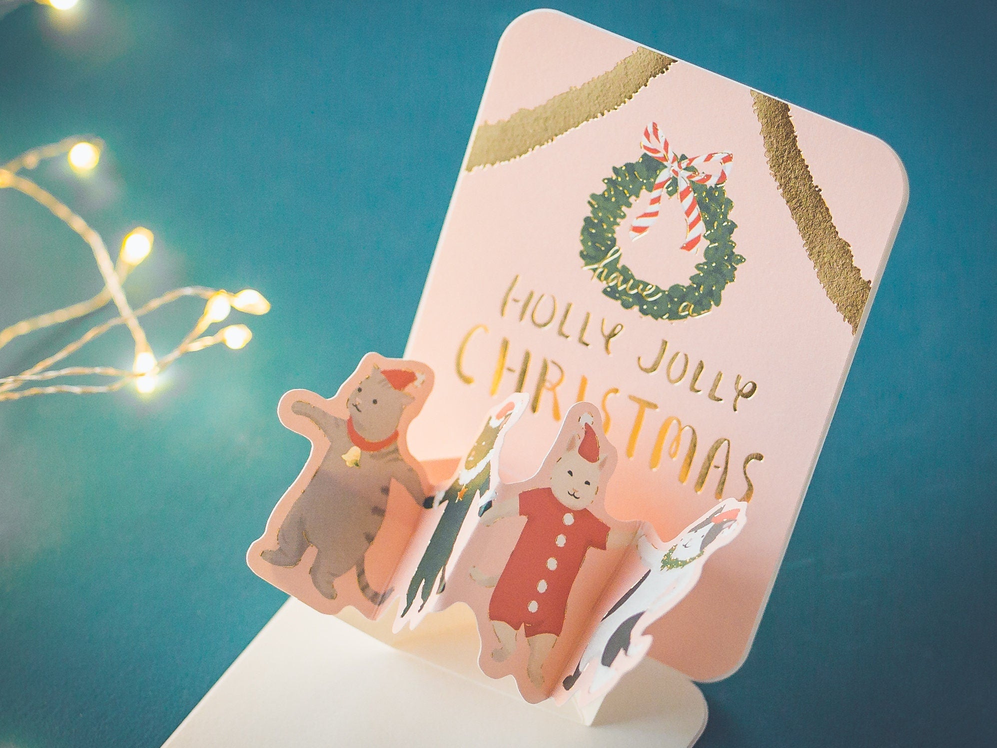 Christmas mini card "Pop-up card -quartet cats" – Fantastic Japan