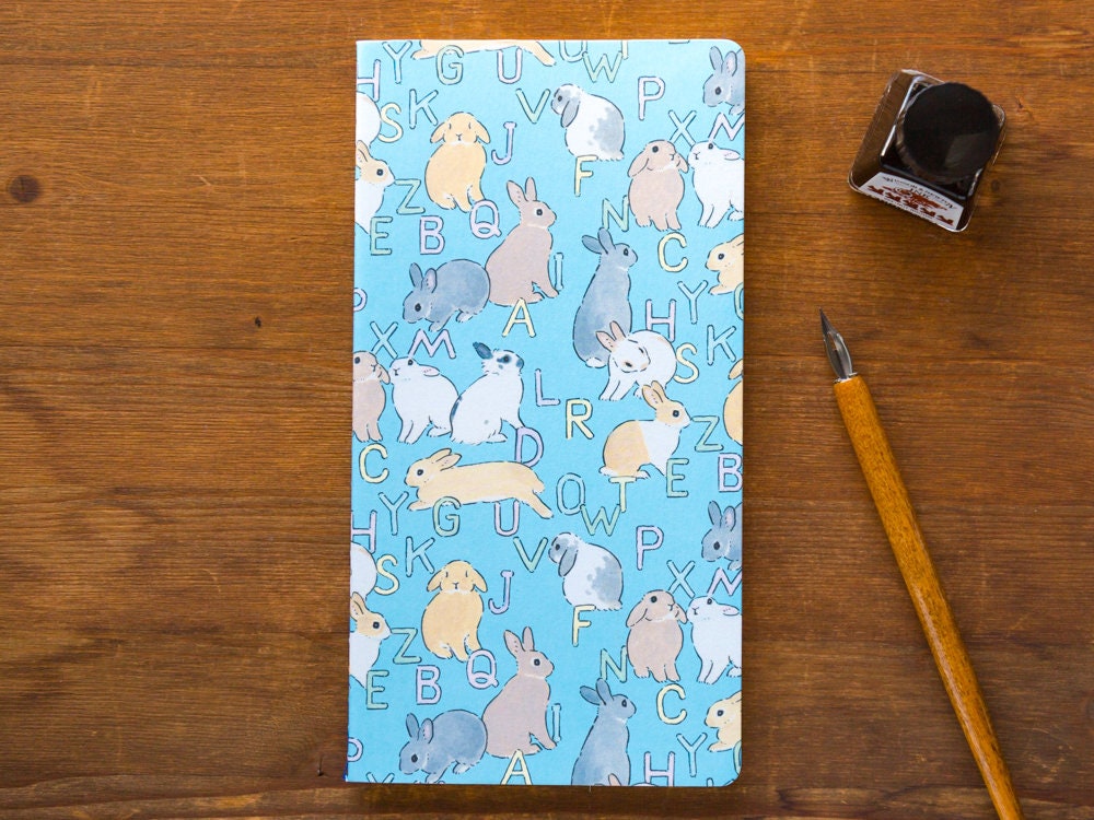 Thread binding slim notebook -rabbit and alphabet- – Fantastic Japan