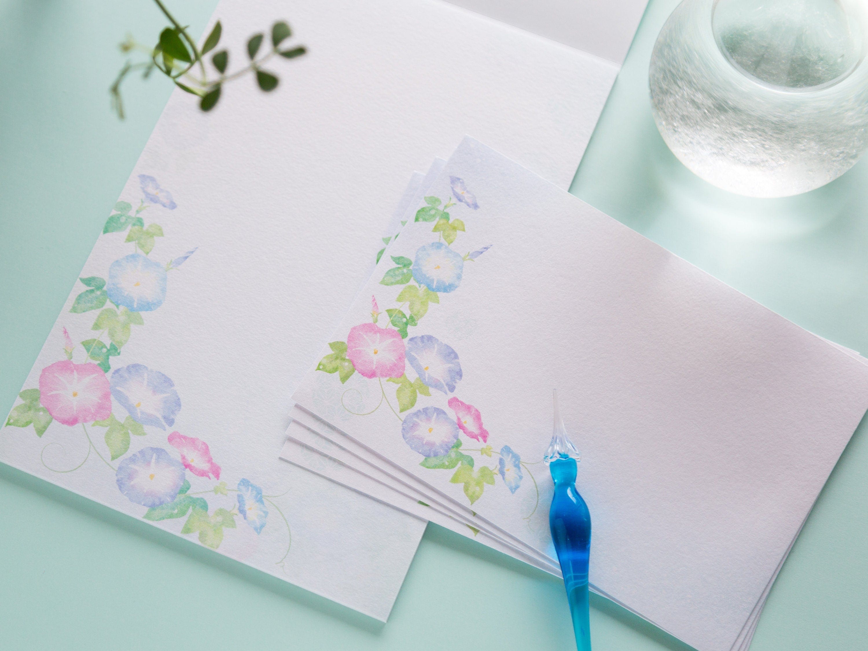 Japanese Washi Writing Letter Pad and Envelopes -morning glory- / trad ...