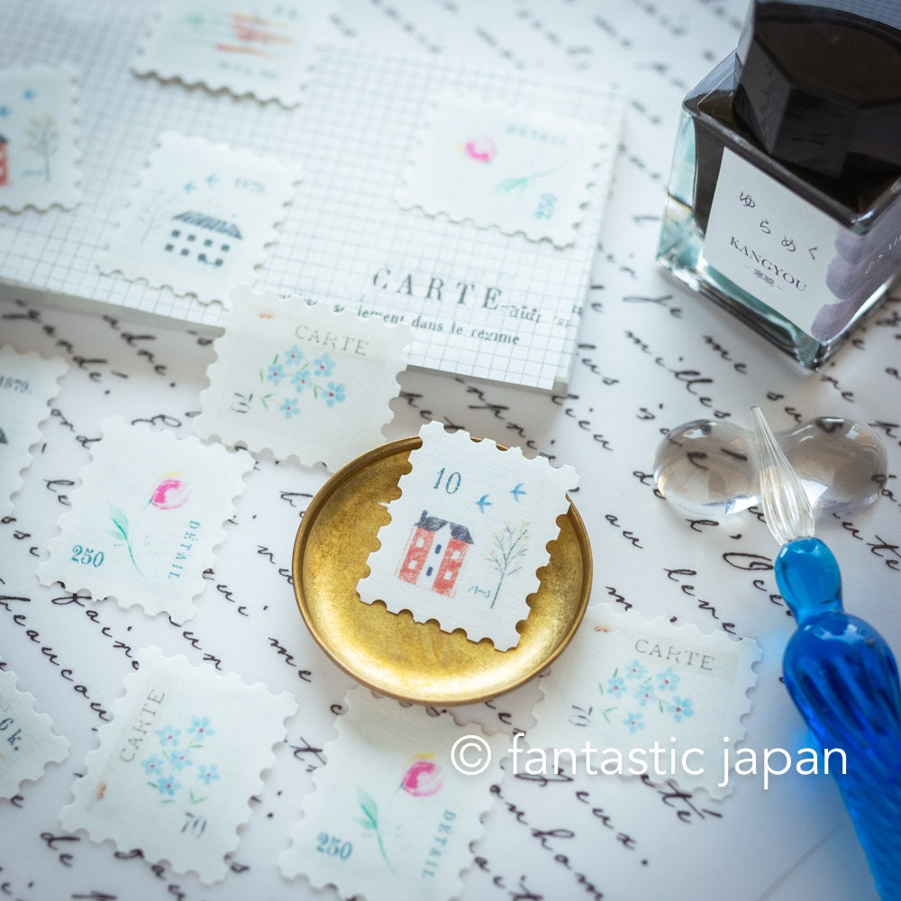 YOHAKU flake sticker - letters- / postage stamp sticker / F-002 ...