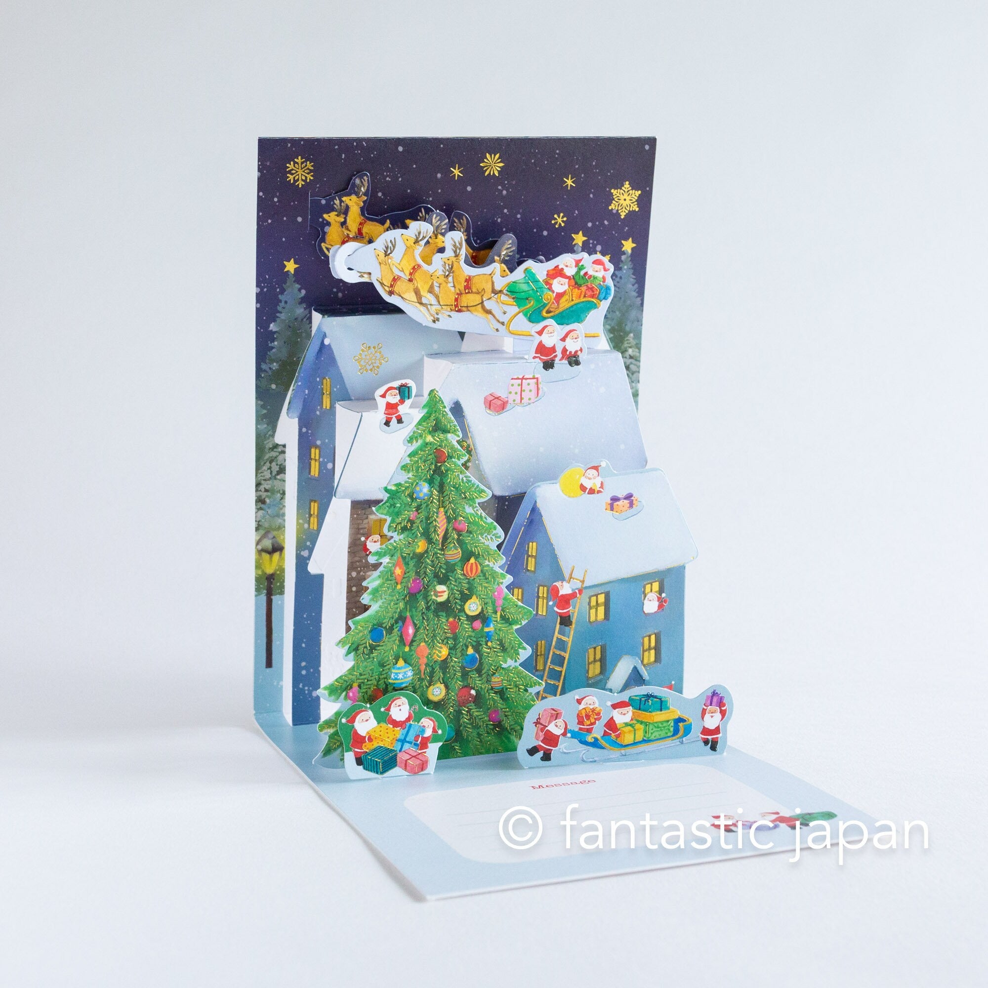 Christmas pop up card -Santa Clauses on the roof- – Fantastic Japan